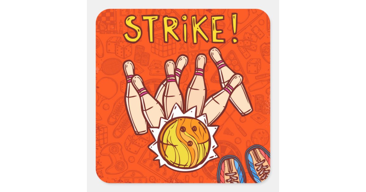 Bowling party ten pin bowling modern square sticker | Zazzle