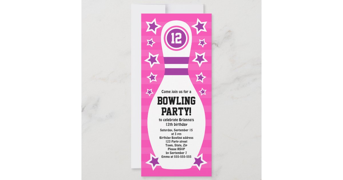 Bowling pin birthday party invitation with stars | Zazzle
