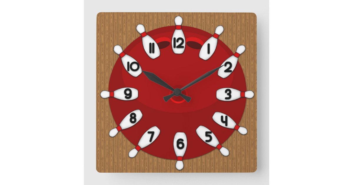 Bowling Square Wall Clock | Zazzle