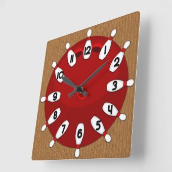 Bowling Square Wall Clock | Zazzle