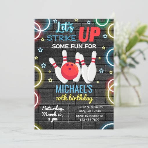 Bowling, strike up some fun, boy birthday. invitation | Zazzle