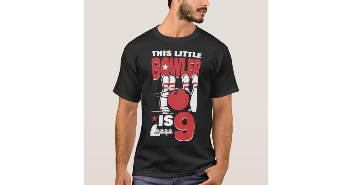 Bowling Team This Little Bowler Is 9 9th Birthday T-Shirt | Zazzle