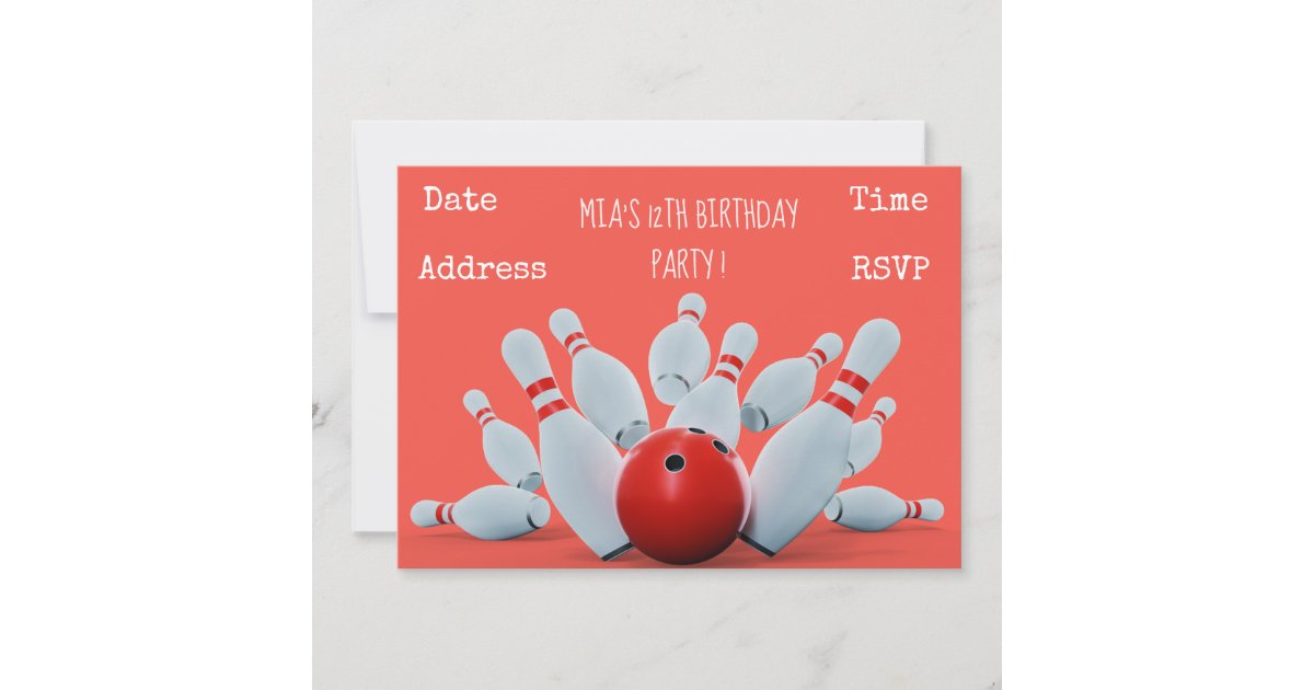 Bowling teenage girls birthday party invitation | Zazzle