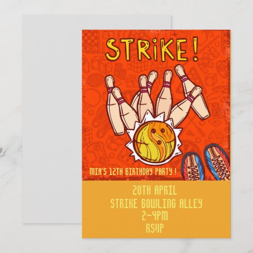 Bowling teenage tween girls birthday party invitation | Zazzle