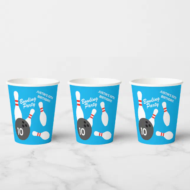 Bowling theme kid's Birthday party disposable Paper Cups | Zazzle