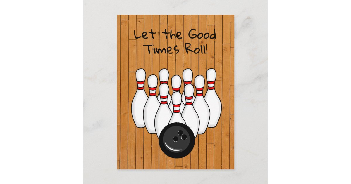 Bowling Themed Birthday Party Invitation Postcard | Zazzle