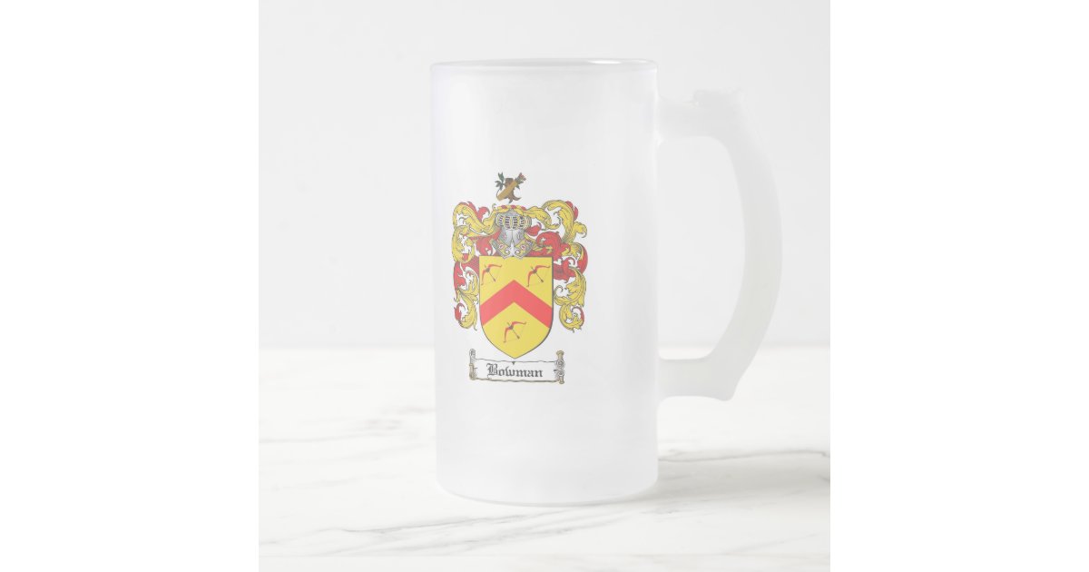 BOWMAN FAMILY CREST - BOWMAN COAT OF ARMS FROSTED GLASS BEER MUG | Zazzle