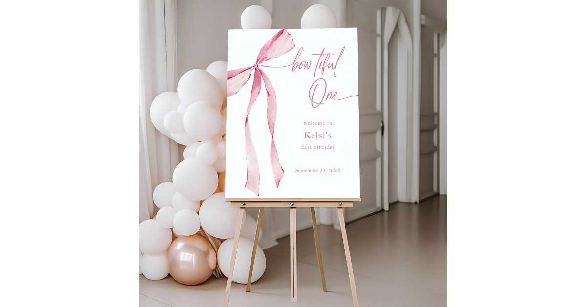 Bowtiful One Watercolor Blush Pink 1st Birthday Foam Board | Zazzle