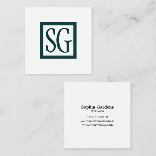 Box Initials - Square - Dark Green Square Business Card | Zazzle