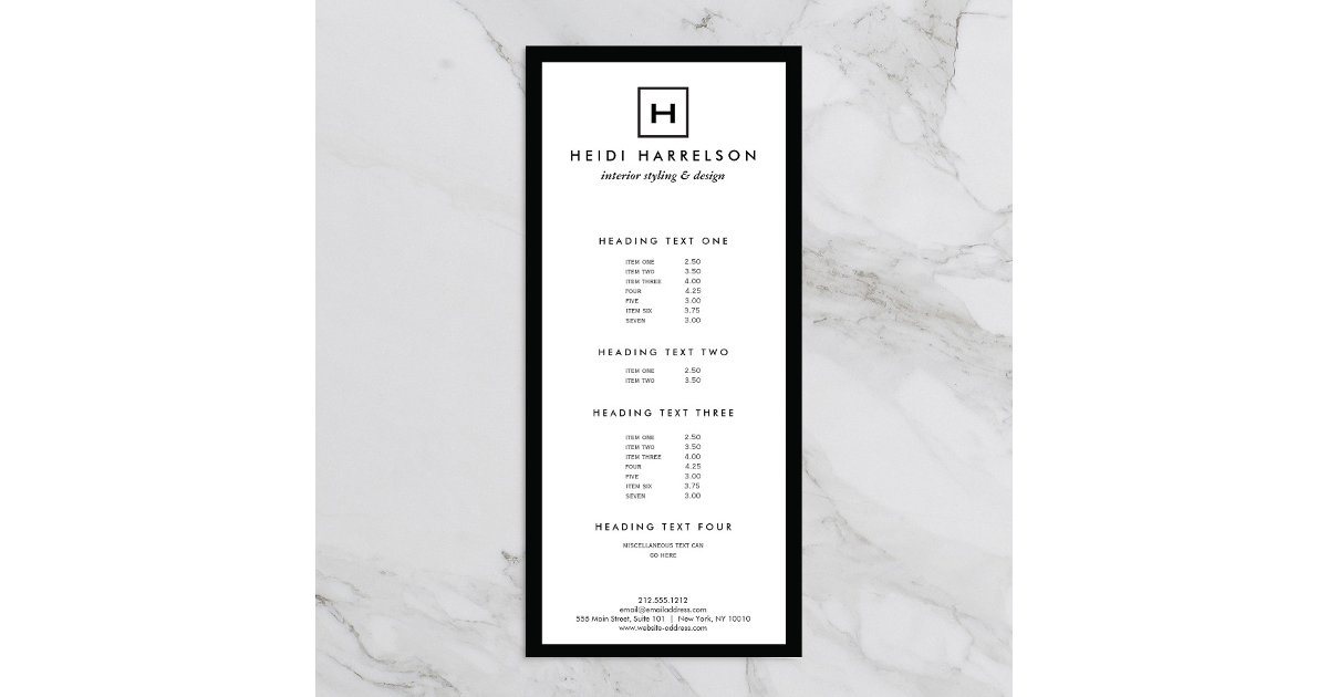 BOX LOGO with YOUR INITIAL/MONOGRAM Black/White Rack Card | Zazzle
