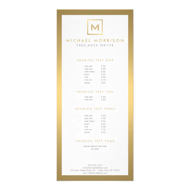 BOX LOGO with YOUR INITIAL/MONOGRAM in Faux Gold Rack Card | Zazzle