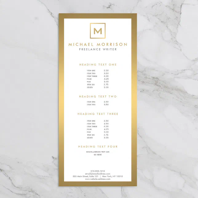 BOX LOGO with YOUR INITIAL/MONOGRAM in Faux Gold Rack Card | Zazzle