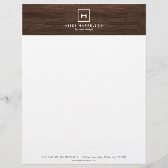 BOX LOGO with YOUR INITIAL/MONOGRAM on BROWN WOOD Letterhead | Zazzle