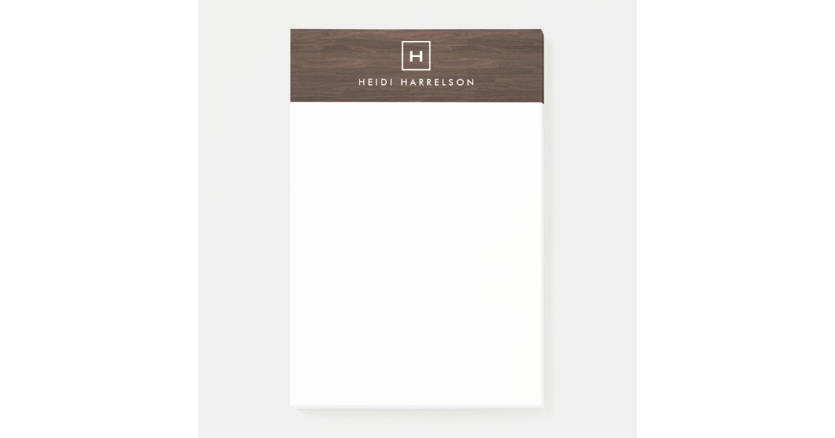 BOX LOGO with YOUR INITIAL/MONOGRAM on BROWN WOOD Post-it Notes | Zazzle