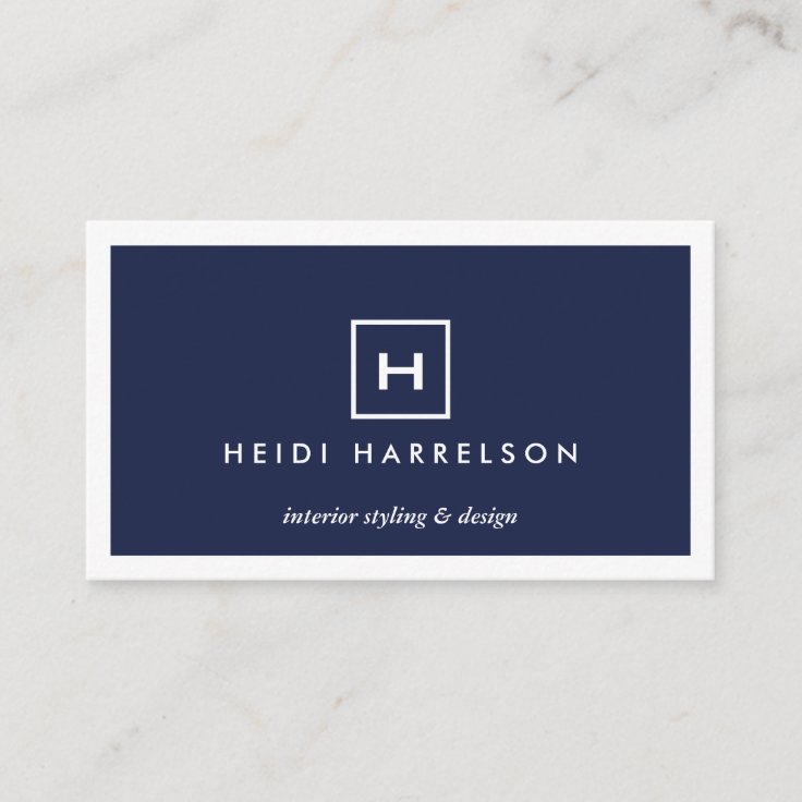 BOX LOGO with YOUR INITIAL/MONOGRAM on DARK BLUE Business Card | Zazzle