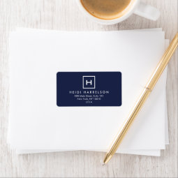 BOX LOGO with YOUR INITIAL/MONOGRAM on DARK BLUE Label | Zazzle