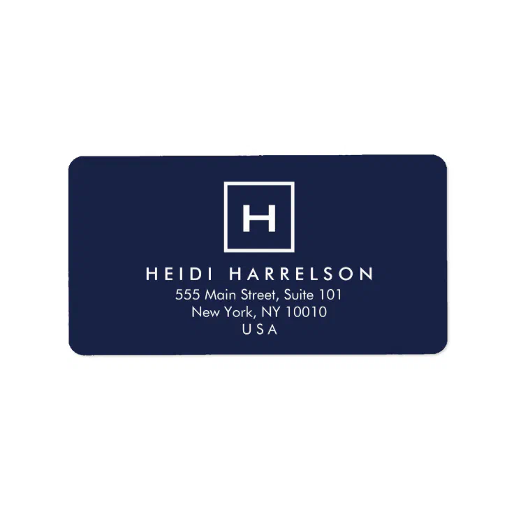 BOX LOGO with YOUR INITIAL/MONOGRAM on DARK BLUE Label | Zazzle