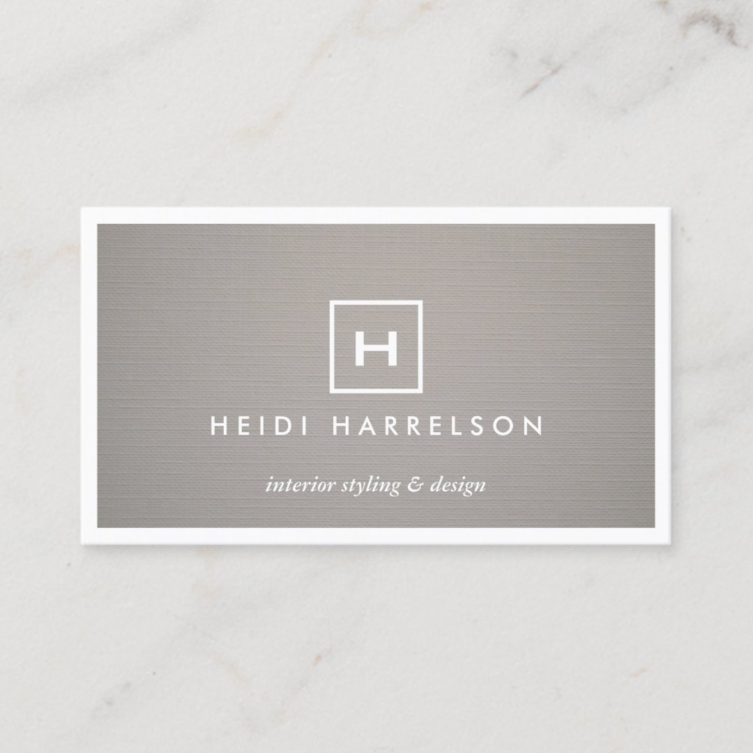 BOX LOGO with YOUR INITIAL/MONOGRAM on GRAY LINEN Business Card | Zazzle