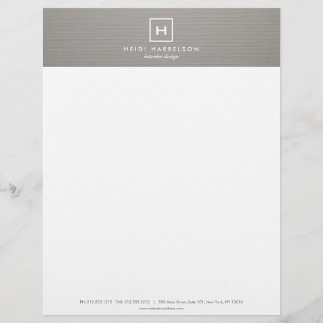 BOX LOGO with YOUR INITIAL/MONOGRAM on GRAY LINEN Letterhead | Zazzle