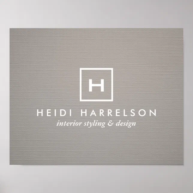 BOX LOGO with YOUR INITIAL/MONOGRAM on GRAY LINEN Poster | Zazzle
