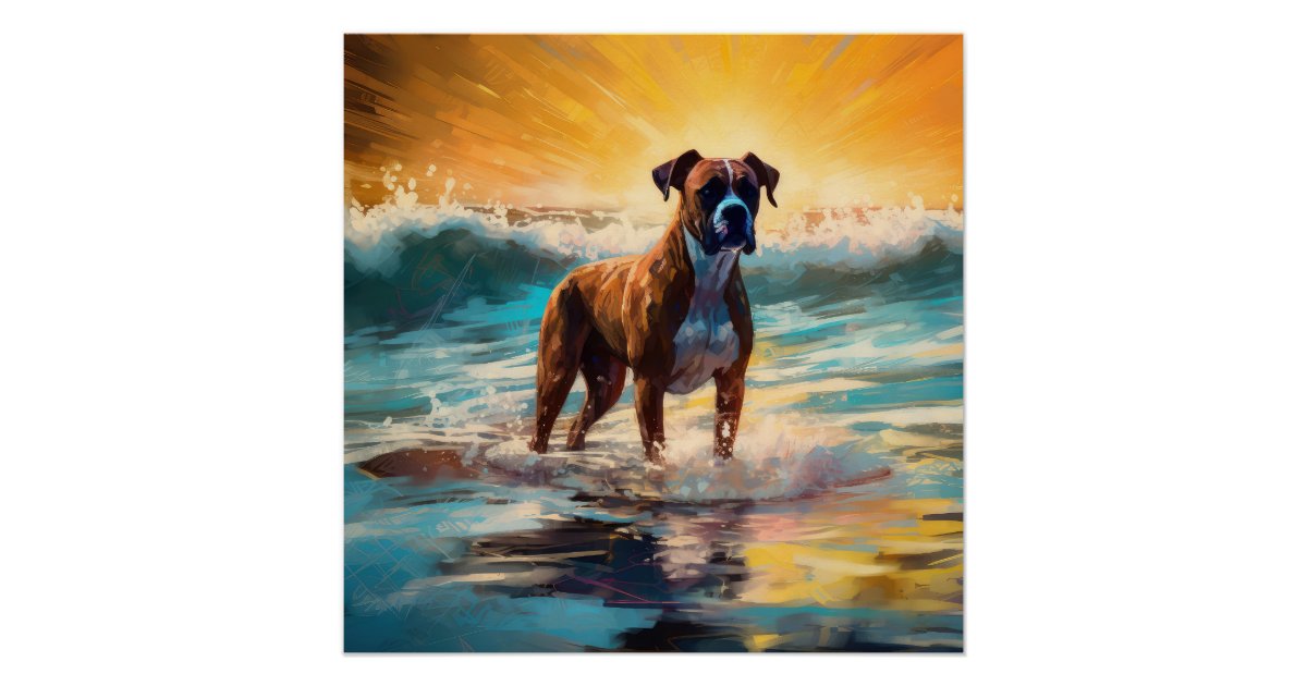 Boxer Beach Surfing Painting Poster | Zazzle