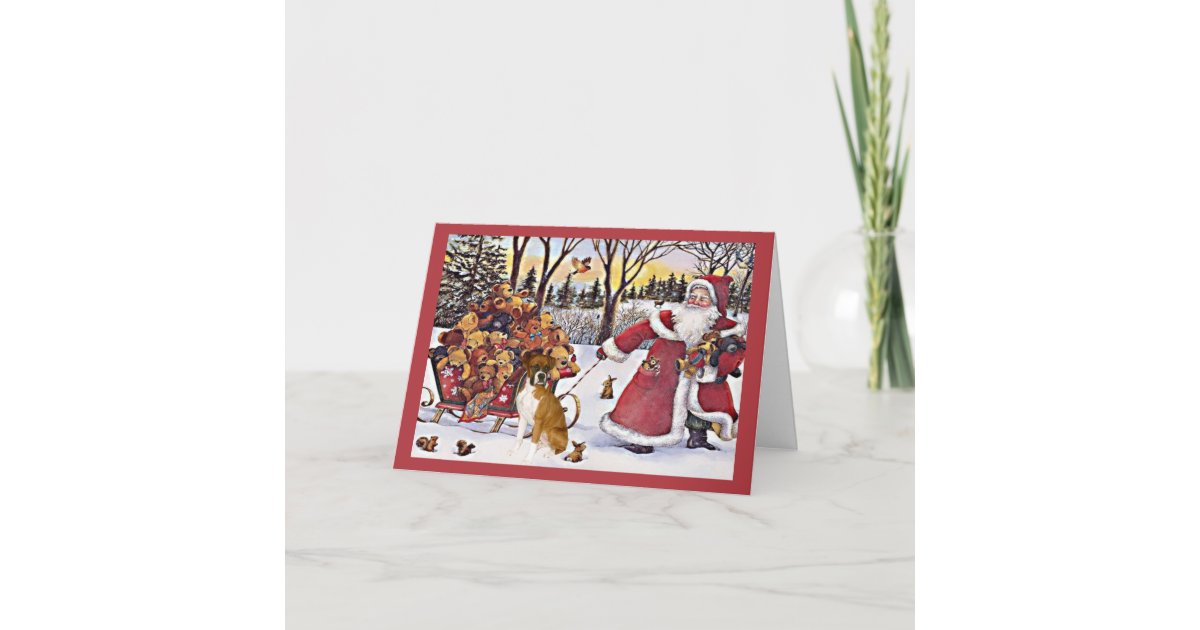 Boxer Christmas Card Santa Bears | Zazzle
