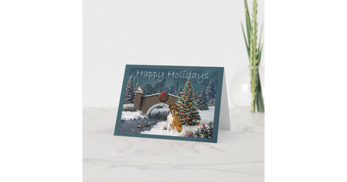 Boxer Christmas Evening Greeting Card | Zazzle