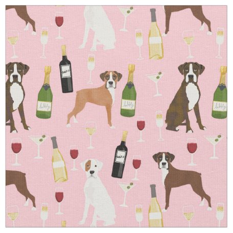 Pink White boxer dog craft cotton fabric | Zazzle