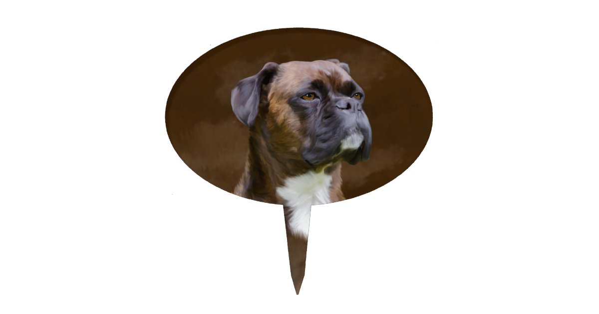 Boxer Dog Oil Painting Art Portrait Cake Topper | Zazzle