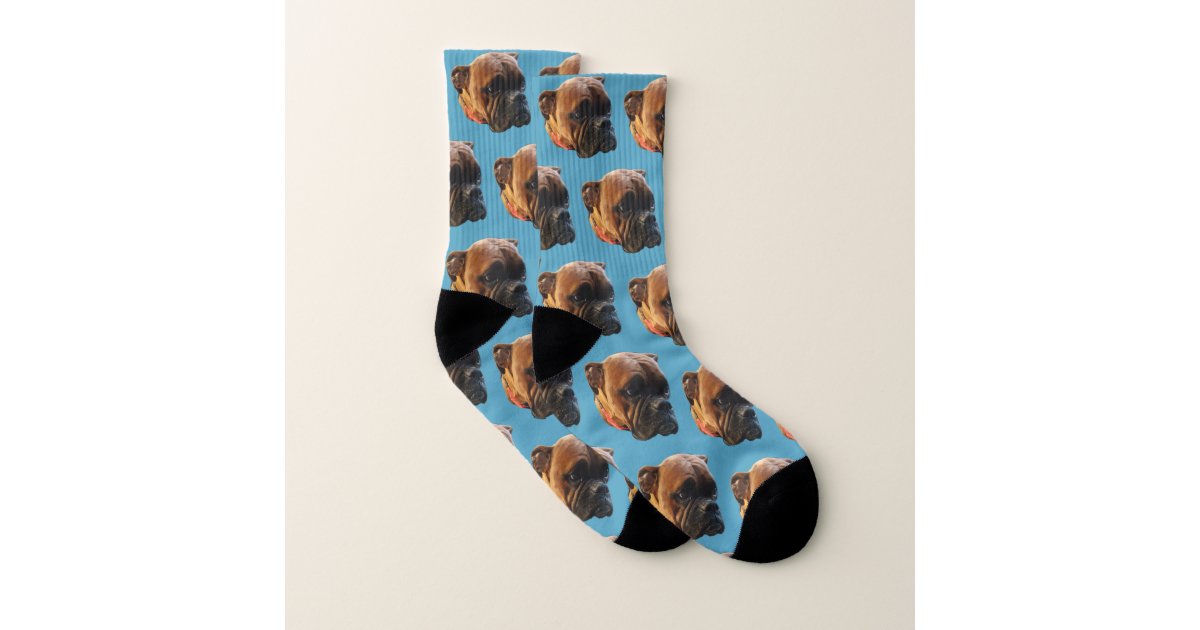Boxer Dog Photo Sky Blue Customized Socks | Zazzle