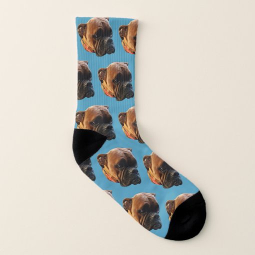 Boxer Dog Photo Sky Blue Customized Socks | Zazzle