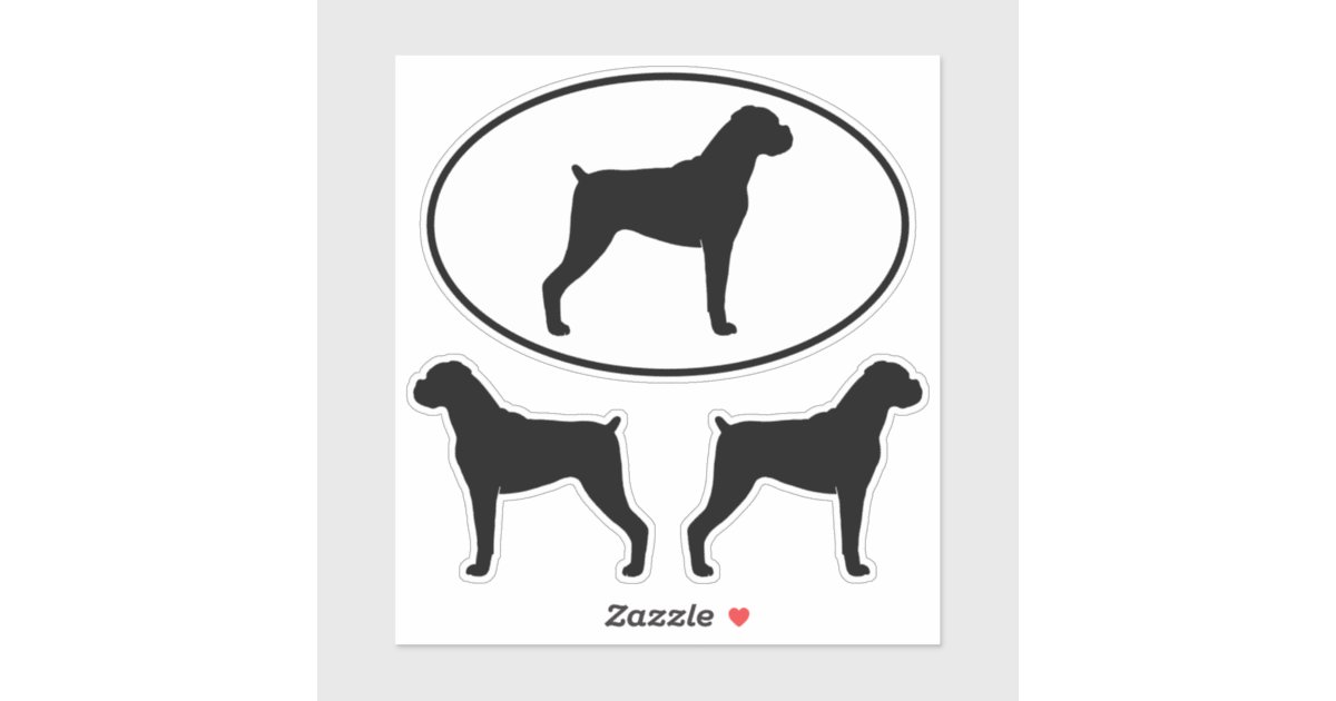 Boxer Dog Silhouettes with Natural Ears Stickers | Zazzle