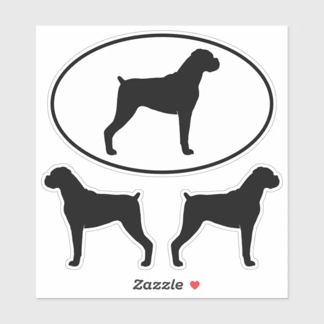 Boxer Dog Silhouettes with Natural Ears Stickers | Zazzle