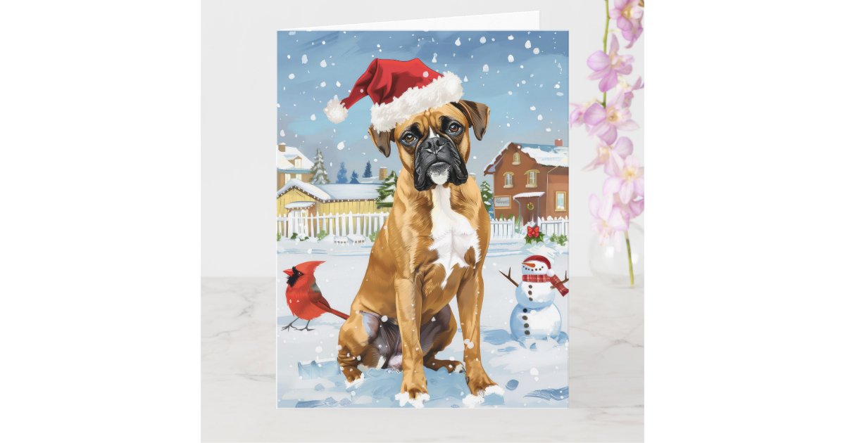 Boxer Dog Winter Wonderland Christmas Joy Card | Zazzle