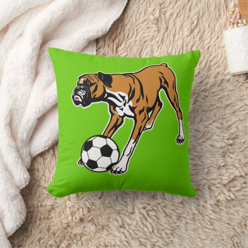 boxer dog with soccer ball throw pillow | Zazzle