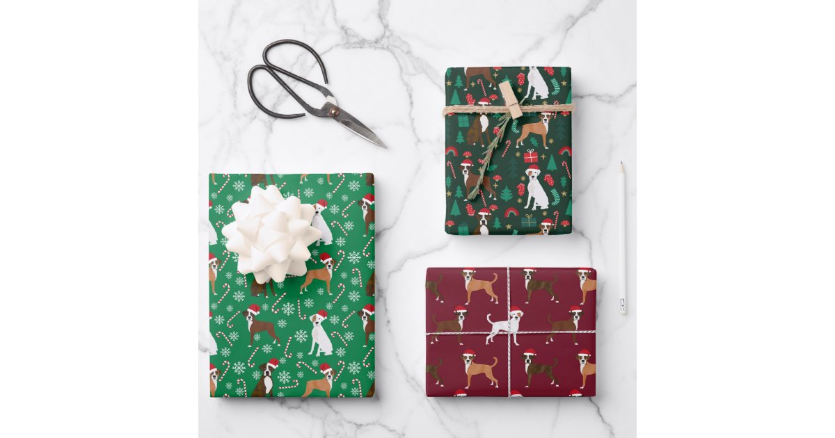 Boxer Dogs Santa Paws Cute Pet Wrapping Paper Sheets | Zazzle