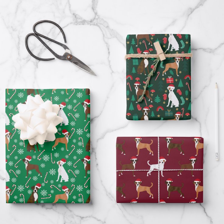 Boxer Dogs Santa Paws Cute Pet Wrapping Paper Sheets | Zazzle