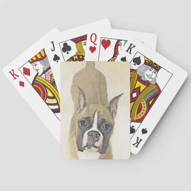 Boxer Painting - Cute Original Dog Art Poker Cards | Zazzle