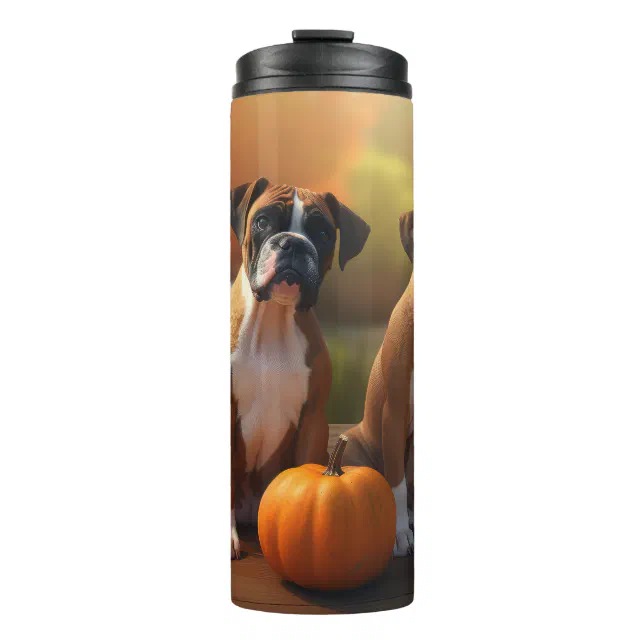 Boxer Puppy Autumn Delight Pumpkin Thermal Tumbler | Zazzle