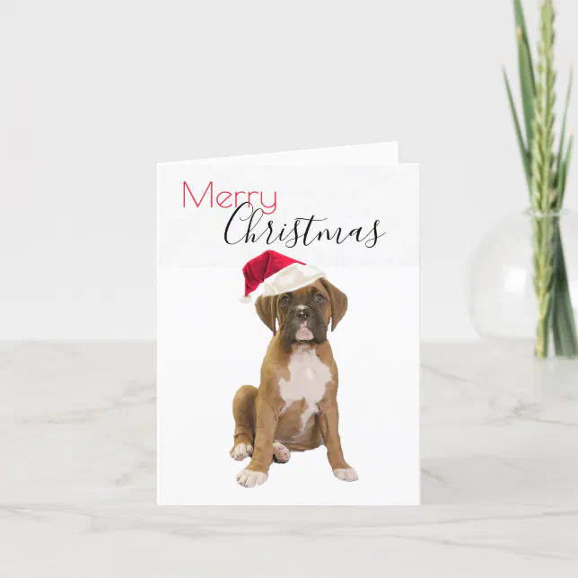Boxer Puppy Santa Hat Christmas Holiday Card | Zazzle