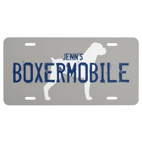 BOXERMOBILE Boxer Dog Silhouette with Text License Plate | Zazzle.com