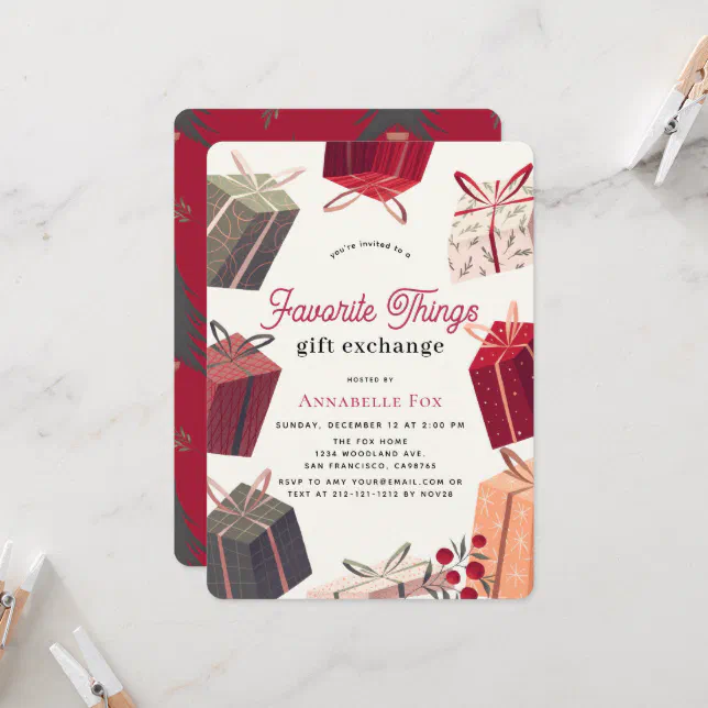 Boxes Favorite Things Gift Exchange Holiday Invitation | Zazzle