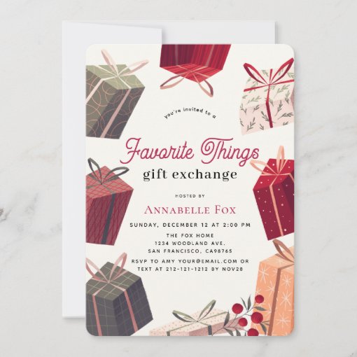 Boxes Favorite Things Gift Exchange Holiday Invitation | Zazzle