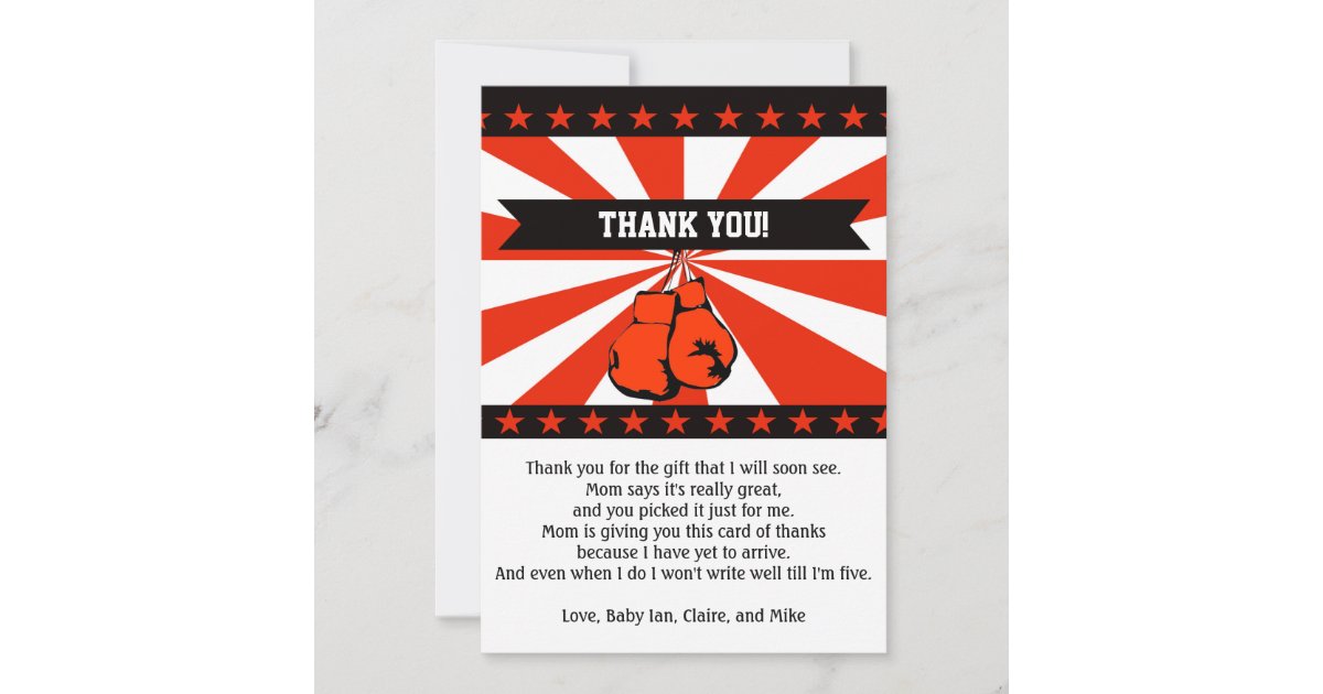 Boxing Baby Shower Thank You Card Note | Zazzle