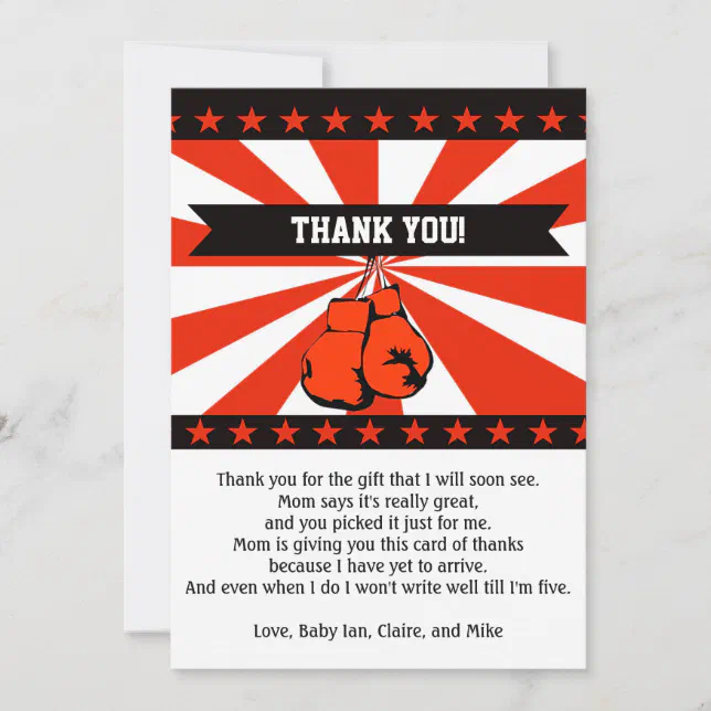 Boxing Baby Shower Thank You Card Note | Zazzle