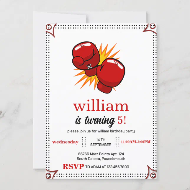 boxing birthday 5th 4th 6th 7th 8th 9th 10th invitation | Zazzle
