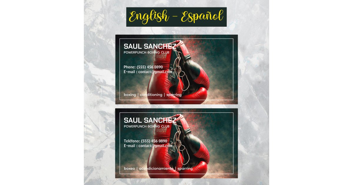 Boxing Club Bilingual Spanish Business Card | Zazzle