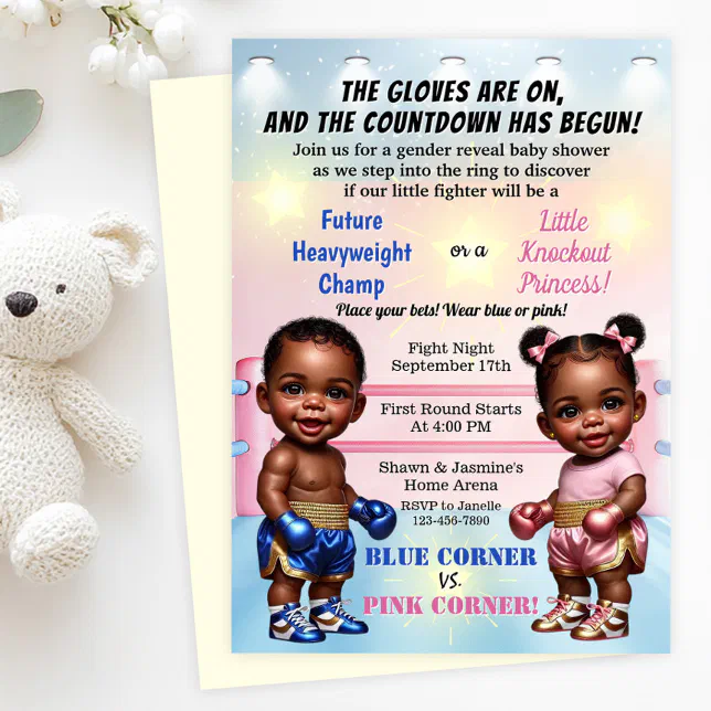Boxing Gender Reveal Baby Shower Invitation | Zazzle