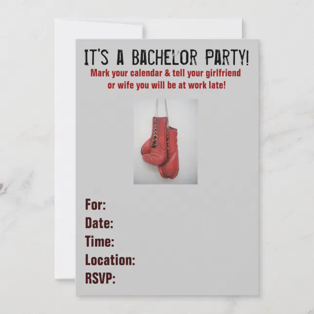 Boxing Gloves Bachelor Party Invitations | Zazzle
