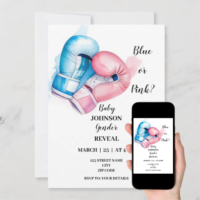 Boxing knockout themed gender reveal invitation | Zazzle